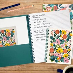 Steel Mill & Co Cute Large Spiral Notebook College Ruled, 11" x 9.5" with Durable Hardcover and 160 Lined Pages, Garden Blooms (Cream)