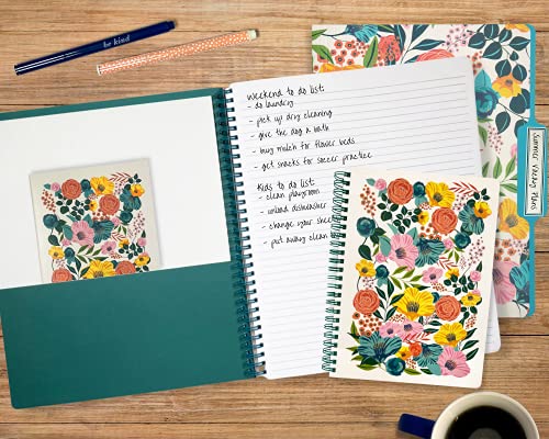 Steel Mill & Co Cute Large Spiral Notebook College Ruled, 11" x 9.5" with Durable Hardcover and 160 Lined Pages, Garden Blooms (Cream)