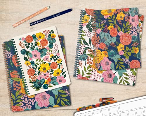 Steel Mill & Co Cute Large Spiral Notebook College Ruled, 11" x 9.5" with Durable Hardcover and 160 Lined Pages, Garden Blooms (Cream)