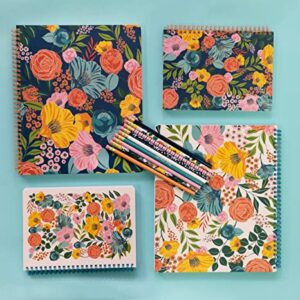 Steel Mill & Co Cute Large Spiral Notebook College Ruled, 11" x 9.5" with Durable Hardcover and 160 Lined Pages, Garden Blooms (Cream)