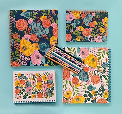 Steel Mill & Co Cute Large Spiral Notebook College Ruled, 11" x 9.5" with Durable Hardcover and 160 Lined Pages, Garden Blooms (Cream)