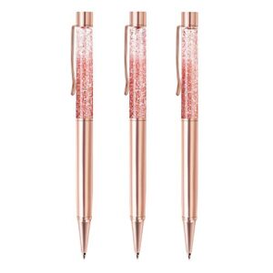 zztx 3 pcs rose gold ballpoint pens metal pen bling dynamic liquid sand pen with refills black ink office supplies gift pens for christmas wedding birthday