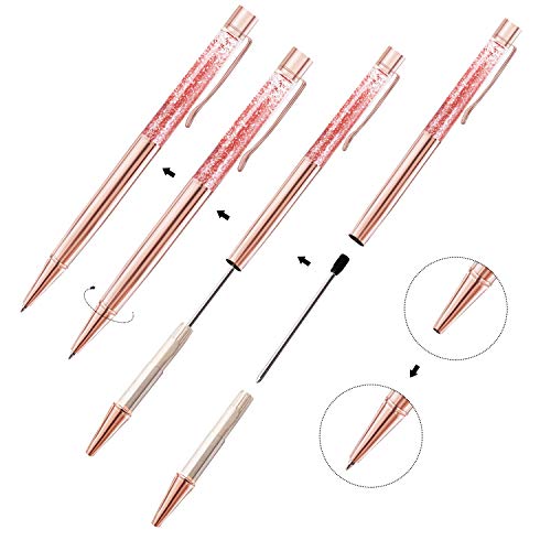 ZZTX 3 Pcs Rose Gold Ballpoint Pens Metal Pen Bling Dynamic Liquid Sand Pen With Refills Black Ink Office Supplies Gift Pens For Christmas Wedding Birthday