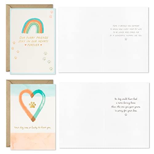 Hallmark Pet Sympathy Cards Assortment, Hearts and Rainbows (16 Cards and Envelopes)