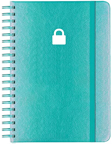 Nokingo Spiral Password Book with Alphabetical Tabs - 5x7 inch Password Organizer with A-Z Tabs for Internet Login, Website, Username, Password. Password Keeper for Home or Office, PU Cover, Teal