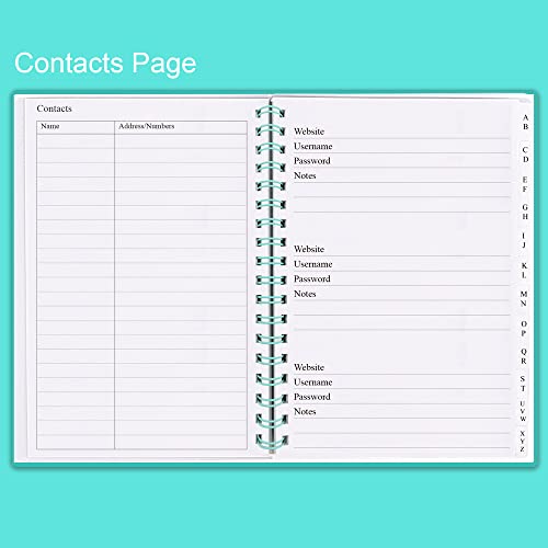 Nokingo Spiral Password Book with Alphabetical Tabs - 5x7 inch Password Organizer with A-Z Tabs for Internet Login, Website, Username, Password. Password Keeper for Home or Office, PU Cover, Teal