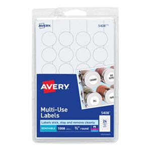 avery removable print or write labels for laser and inkjet printers, 0.75 inches, round, pack of 1008 (5408), white