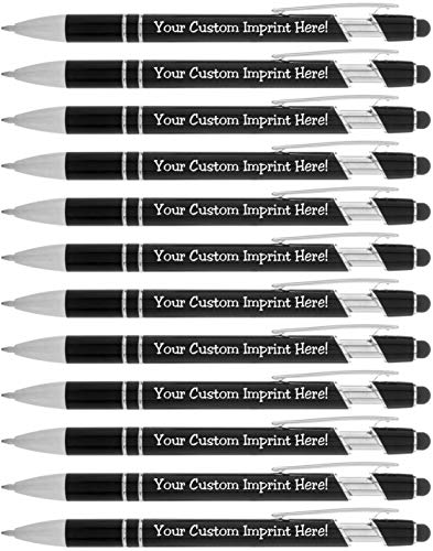 Personalized Pens with Stylus - The Legacy - Custom Metallic Printed Name Pens with Black Ink - Imprinted with Logo or Message - Great Gift Ideas - FREE PERSONALIZATION 12 pcs/pack (Black)