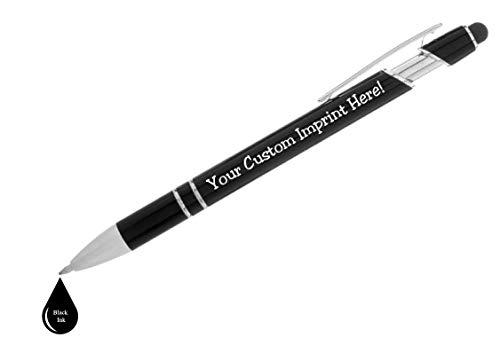 Personalized Pens with Stylus - The Legacy - Custom Metallic Printed Name Pens with Black Ink - Imprinted with Logo or Message - Great Gift Ideas - FREE PERSONALIZATION 12 pcs/pack (Black)