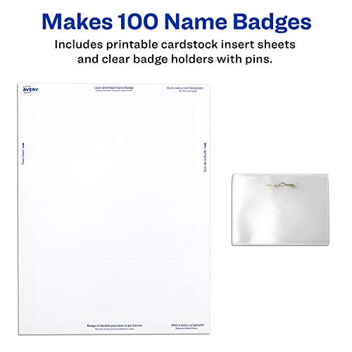 Avery Pin Style Top-Loading Name Badges, 2.25 x 3.5 Inches, White, Box of 100 (74549)