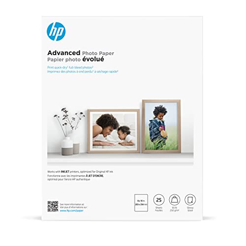 HP Advanced Photo Paper, Glossy, 65 lb, 8 x 10 in., 203 x 254 mm, 25 sheets