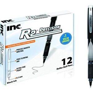 INC R2 PRECISION ROLLERBALL 0.5 MM Tip Ultra Fine Point 12 Count Comfort Grip R-2 Precision Pens with Free Flowing Liquid Ink for Smooth Writing, Premium Black Ink Pens for Home, School or Office