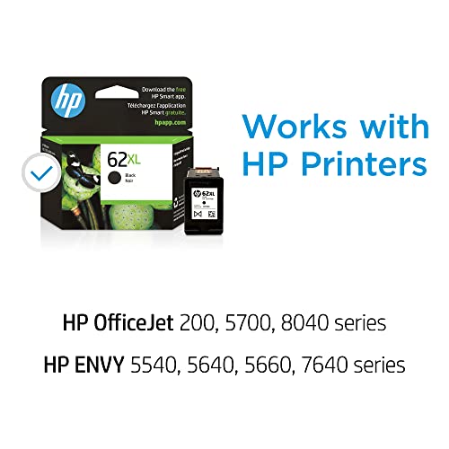 HP 62XL Black High-yield Ink | Works with HP ENVY 5540, 5640, 5660, 7640 Series, HP OfficeJet 5740, 8040 Series, HP OfficeJet Mobile 200, 250 Series | Eligible for Instant Ink | C2P05AN