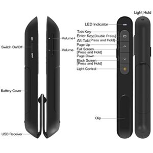 DinoFire Wireless Presenter, Hyperlink Volume Control Presentation Clicker RF 2.4GHz USB PowerPoint Clicker Presentation Remote Control Pointer Slide Advancer (Black)