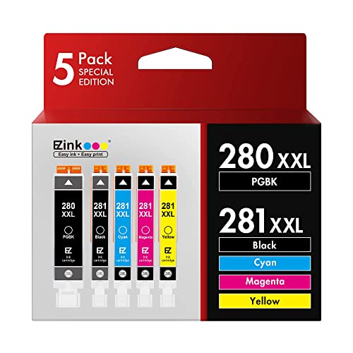 E-Z Ink (TM Compatible Ink Cartridge Replacement for Canon PGI-280XXL CLI-281XXL 280 XXL 281 XXL Compatible with PIXMA TR7520 TR8520 TS6120 TS6220 TS8120 TS8220 TS9120 TS9520 TS6320 TS9521C (5 Pack)