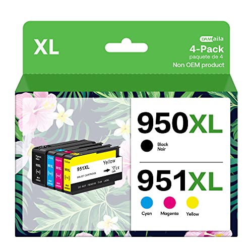 DAMaila Compatible Ink Cartridge Replacement for HP 950XL 951XL Combo Work for HP OfficeJet Pro 8600 8610 8620 8100 8630 8660 8640 8615 8625 276DW 251DW Printer (1 Black, 1 Cyan, 1 Magenta, 1 Yellow)