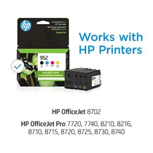 Original HP 952 Black, Cyan, Magenta, Yellow Ink Cartridges (4 Count -pack of 1) |Works with HP OfficeJet 8702,OfficeJet Pro 7720,7740,8210,8710,8720,8730, 8740 Series|Eligible for Instant Ink|X4E07AN