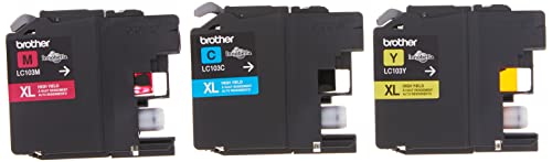 Brother Genuine High Yield Color Ink Cartridge, 3 Pack of LC103 , Replacement Color Ink Three Pack, Includes 1 Cartridge Each of Cyan, Magenta & Yellow, Page Yield Upto 600 Pages/Cartridge, LC103