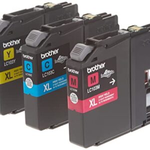 Brother Genuine High Yield Color Ink Cartridge, 3 Pack of LC103 , Replacement Color Ink Three Pack, Includes 1 Cartridge Each of Cyan, Magenta & Yellow, Page Yield Upto 600 Pages/Cartridge, LC103