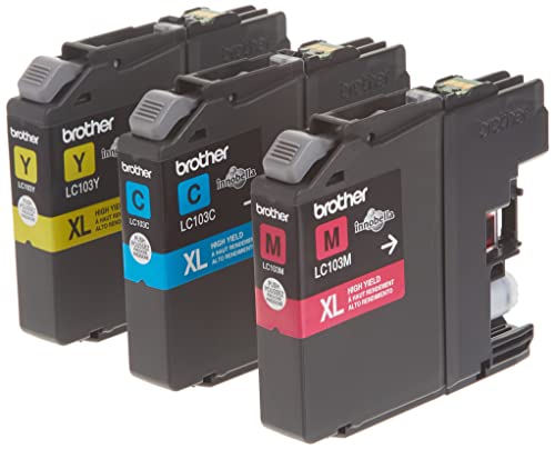 Brother Genuine High Yield Color Ink Cartridge, 3 Pack of LC103 , Replacement Color Ink Three Pack, Includes 1 Cartridge Each of Cyan, Magenta & Yellow, Page Yield Upto 600 Pages/Cartridge, LC103