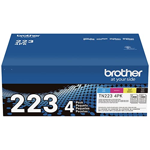 Brother Genuine Standard-Yield Toner Cartridge Four Pack TN223 4PK - includes one cartridge each of Black, Cyan, Magenta & Yellow Toner, Standard Yield, Model: TN2234PK