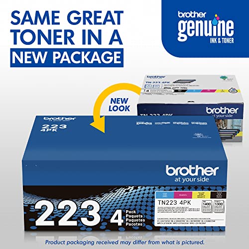 Brother Genuine Standard-Yield Toner Cartridge Four Pack TN223 4PK - includes one cartridge each of Black, Cyan, Magenta & Yellow Toner, Standard Yield, Model: TN2234PK