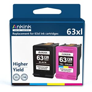 ankink higher yield 63xl ink cartridge black and color combo pack replacement for hp ink 63 xl officejet 3830 4650 4652 4655 5200 5252 5255 5258 envy 4520 4512 deskjet 1112 2132 3630 3632 printer hp63