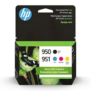 hp 950 black/951 cyan,magenta,yellow ink cartridges (4-pack) | works with hp officejet 8600, officejet pro 251dw, 276dw, 8100, 8610, 8620,8625 8630 series | eligible for instant ink | x4e06an