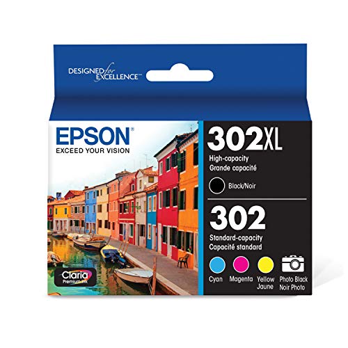 EPSON T302 Claria Premium -Ink High-capacity Black and Standard-capacity Photo Black and Color-Cartridge Combo Pack (T302XL-BCS) for select Epson Expression Premium Printers