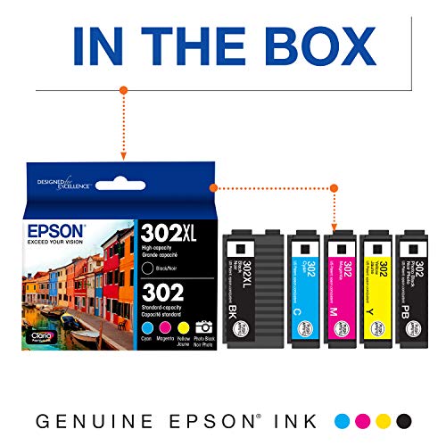 EPSON T302 Claria Premium -Ink High-capacity Black and Standard-capacity Photo Black and Color-Cartridge Combo Pack (T302XL-BCS) for select Epson Expression Premium Printers