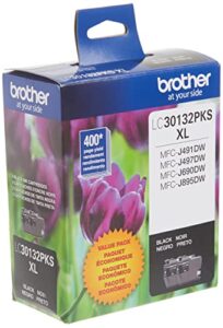 brother genuine lc30132pks 2-pack high yield black ink cartridges, page yield up to 400 pages/cartridge, lc3013