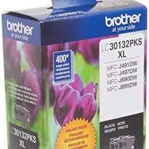 Brother Genuine LC30132PKS 2-Pack High Yield Black Ink Cartridges, Page Yield Up to 400 Pages/Cartridge, LC3013