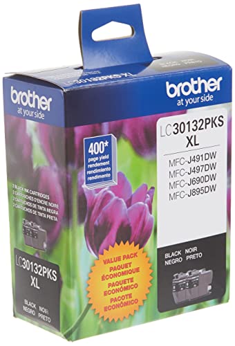 Brother Genuine LC30132PKS 2-Pack High Yield Black Ink Cartridges, Page Yield Up to 400 Pages/Cartridge, LC3013