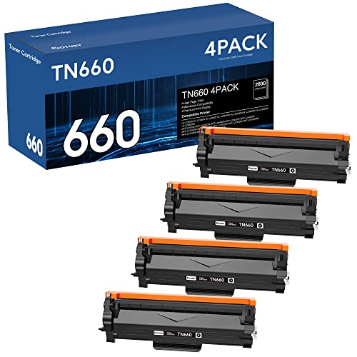 TN660 Toner Cartridge Replacement Compatible for Brother TN 660 TN-660 TN630 High Yield to use with HL-L2380DW HL-L2320D HL-L2340DW DCP-L2540DW MFC-L2700DW MFC-L2720DW Printer (Black, 4 Pack)