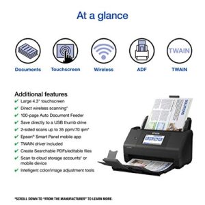 Epson Workforce ES-580W Wireless Color Duplex Desktop Document Scanner for PC and Mac with 100-sheet Auto Document Feeder (ADF) and Intuitive 4.3" Touchscreen