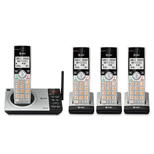 AT&T CL82407 DECT 6.0 4-Handset Cordless Phone for Home with Answering Machine, Call Blocking, Caller ID Announcer, Intercom and Long Range, Silver