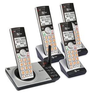 at&t cl82407 dect 6.0 4-handset cordless phone for home with answering machine, call blocking, caller id announcer, intercom and long range, silver