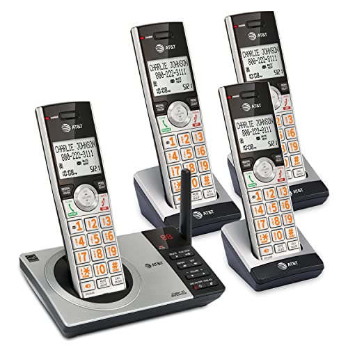 AT&T CL82407 DECT 6.0 4-Handset Cordless Phone for Home with Answering Machine, Call Blocking, Caller ID Announcer, Intercom and Long Range, Silver