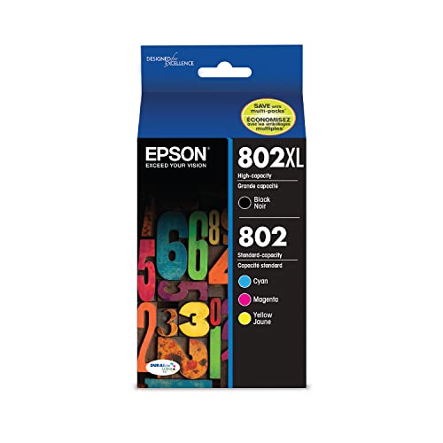 Epson T802XL-BCS DURABrite Ultra Black High Capacity and color Combo Pack Standard Capacity Cartridge Ink, Black and color combo pack