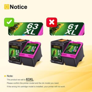 SHEENGO 63XL Ink Cartridge Black/Tri-Color Remanufactured Replacement for HP 63 Used DeskJet 1112, 2130, 3630 Series; Envy 4510, 4520; OfficeJet 3830, 4650, 5200 Printer F6U63A F6U64A