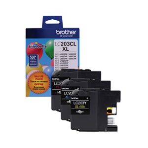 brother genuine high yield color ink cartridge, lc2033pks, replacement color ink three pack, includes 1 cartridge each of cyan, magenta & yellow, page yield up to 550 pages, amazon dash replenishment cartridge, lc203