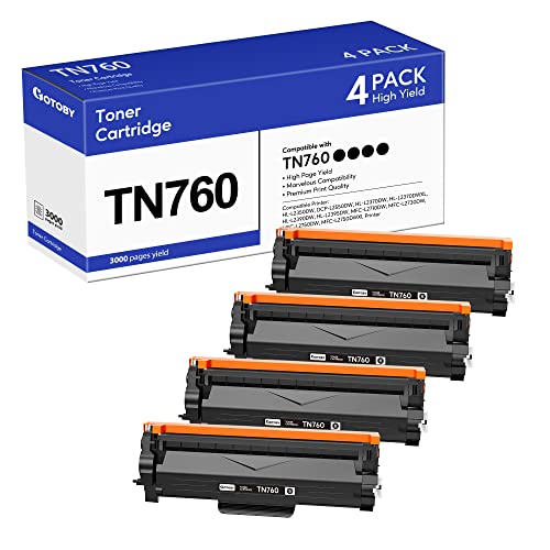 GOTOBY TN760 Toner Cartridge Replacement Compatible for Brother TN-760 TN730 TN-730 High Yield Compatible with DCP-L2550DW HL-L2350DW HL-L2370DW HL-L2370DWXL HL-L2395DW MFC-L2710DW (Black, 4-Pack)