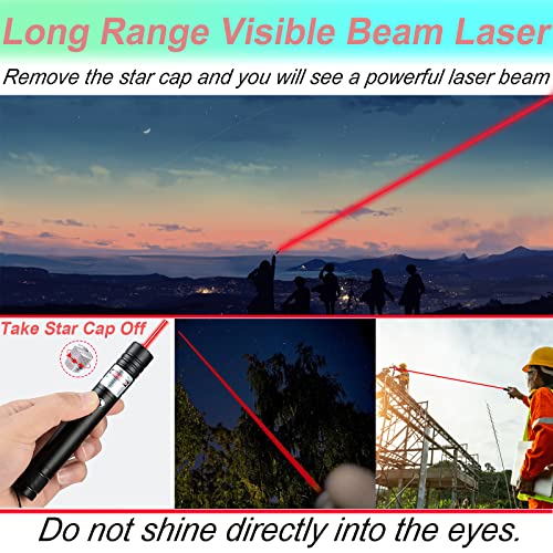 Red Laser Pointer High Power, High Power Laser Pointer Long Range Strong Laser Light Pointer Long Range USB Rechargeable Laser Pointer Pen for Teaching Hunting Outdoor Astronomy Hunting Lazer Pointer