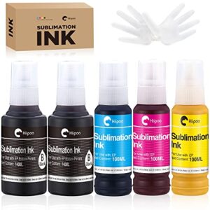 hiipoo 580ml sublimation ink for ecotank supertank inkjet printer et-2400 et-2720 et-2760 et-2800 et-2803 et-2850 et-3760 et-4800 et-15000 heat press transfer on t-shirt (autofill/icc-free/anti-uv)