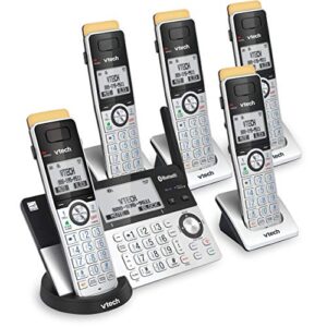 vtech is8151-5 super long range 5 handset dect 6.0 cordless phone for home with answering machine, 2300 ft range, call blocking, bluetooth, headset jack, power backup, intercom, expandable to 12 hs