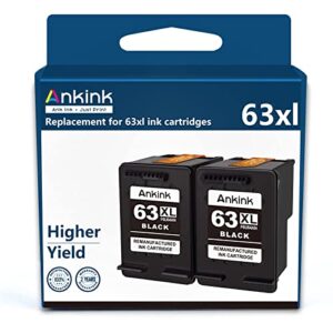 ankink higher yield 63xl black ink cartridges 2 pack replacement for hp ink 63 xl for officejet 3830 4650 4652 4655 5200 5252 5255 5258 envy 4520 4512 deskjet 1112 2132 3630 3632 printer hp63 hp63xl