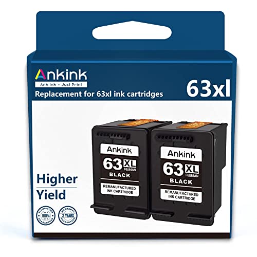 Ankink Higher Yield 63XL Black Ink Cartridges 2 Pack Replacement for HP Ink 63 XL for Officejet 3830 4650 4652 4655 5200 5252 5255 5258 Envy 4520 4512 Deskjet 1112 2132 3630 3632 Printer HP63 HP63xl