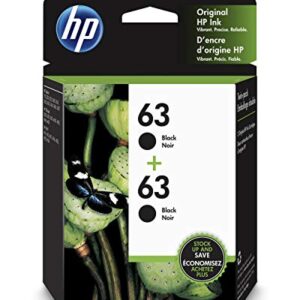 HP 63 | 2 Ink Cartridges | Black | Works with HP DeskJet 1112, 2100 Series, 3600 Series, HP ENVY 4500 Series, HP OfficeJet 3800 Series, 4600 Series, 5200 Series | F6U62AN