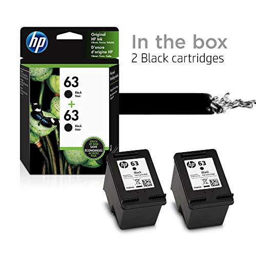 HP 63 | 2 Ink Cartridges | Black | Works with HP DeskJet 1112, 2100 Series, 3600 Series, HP ENVY 4500 Series, HP OfficeJet 3800 Series, 4600 Series, 5200 Series | F6U62AN