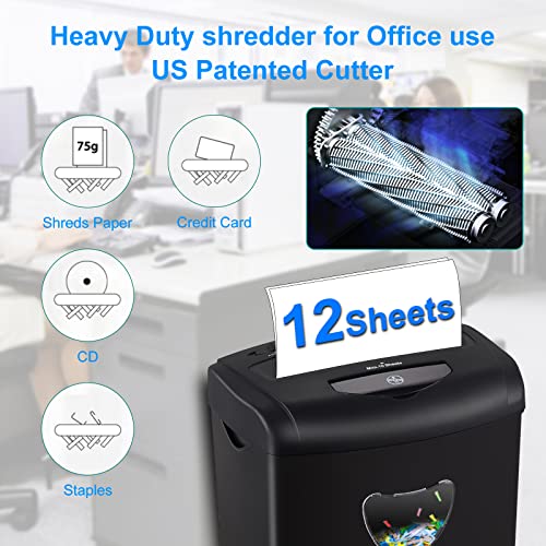 Paper Shredder, 12-Sheet Cross Cut with 5.55-Gallon Basket, P-4 Security Level, 3-Mode Design Shred Card/CD/Staple/Clip, Heavy Duty with Jam Proof System, Paper Shredder for Office (ETL)